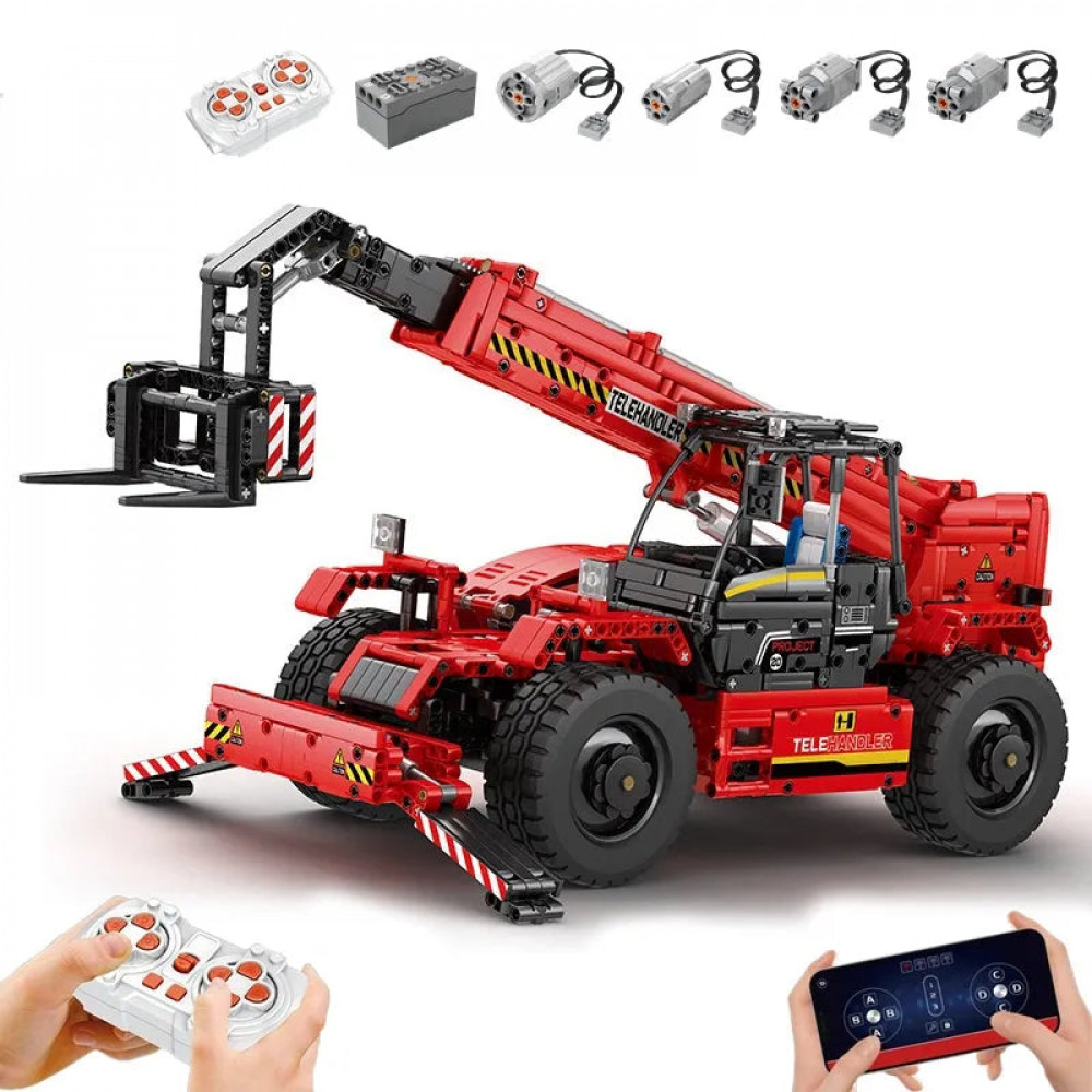 moc motorized telescopic arm forklift truck bricks toy