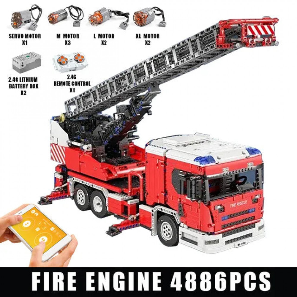 tech moc app rc rescue fire engine ladder truck bricks toy 17022 - tech ...