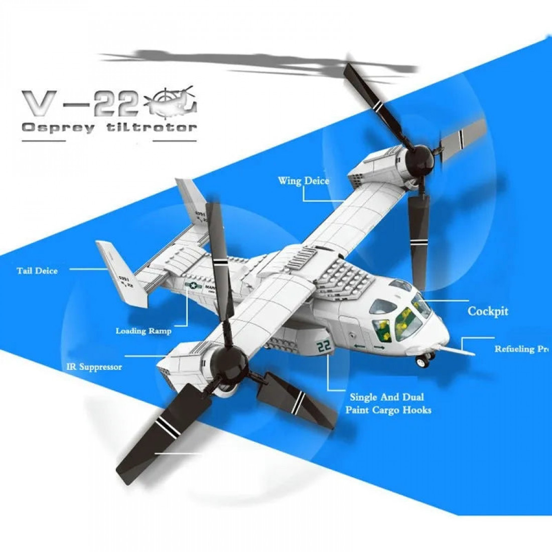 tech moc creator boeing v22 bell osprey bricks toys jx006 - tech-moc ...