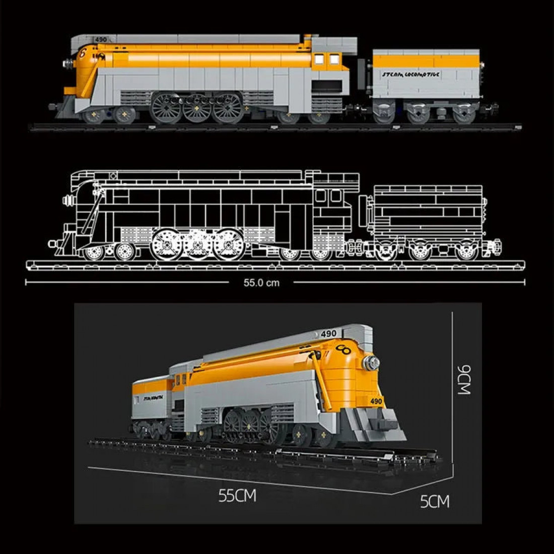 technic moc co 490 steam train locomotive bricks toys 59021 - technic ...